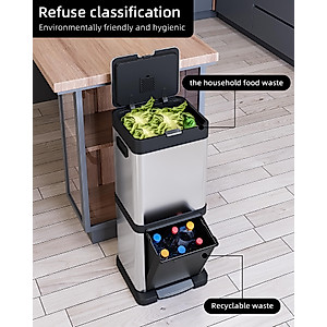 Vertical Trash Can - 2 Tiers 9 Gal Stainless Steel Tall Trash Can with Recycle Combo for Office Indoor