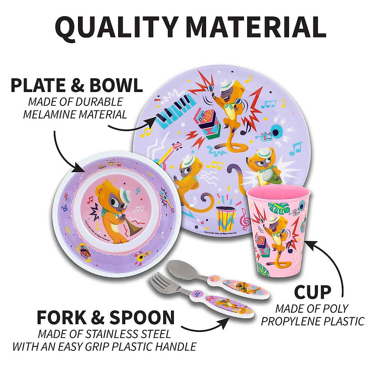 Franco Kids Dinnerware Cartoon Designed Mealtime Kitchen Set, 5 Piece Pack, Sony Vivo