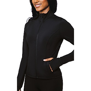 90 Degree By Reflex Womens Full Zip High-Low Running Track Jacket - Black Interlink - Large