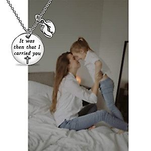 FUSTMW It Was Then That I Carried You Necklace Footprints In the Sand Poem Gifts Christian Jewelry Religious Gifts (silver)