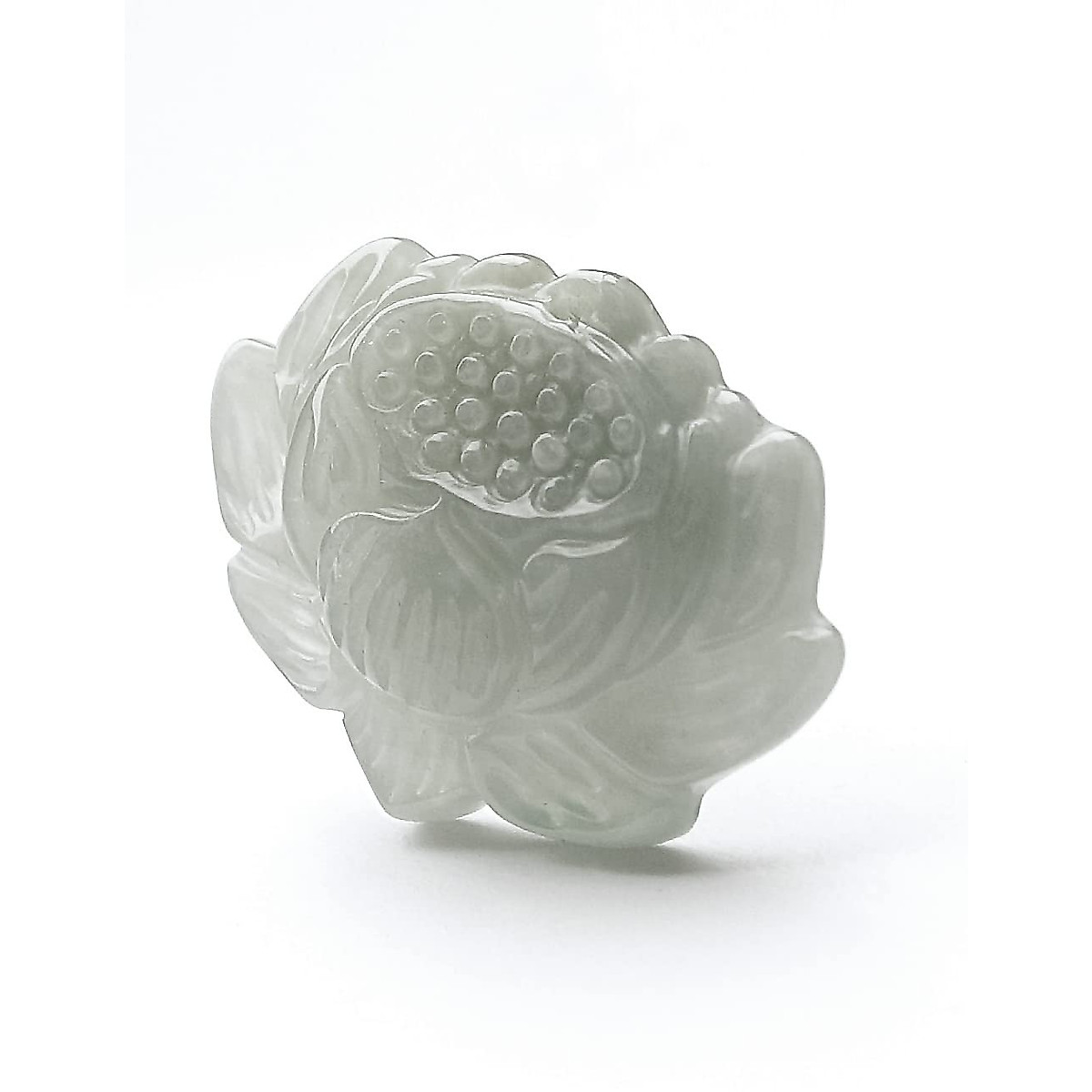 Dahlia Lotus Jade Necklace, Real Grade A Certified Burma Jadeite for Beauty and Purity, Sterling Silver Italy Chain Rhodium Plated for Scratch Resistant and Anti-Tarnish, Silver Bale - Q100