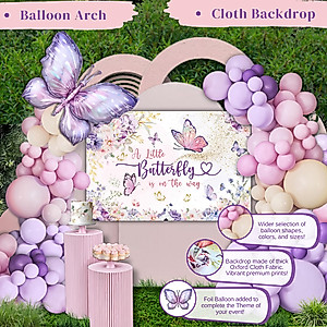 195 Pc Butterfly Baby Shower Decorations for Girl with Pink and Purple Butterfly Balloon Arch Kit, Baby Girl Boxes, Backdrop, Tablecloth, Sash, Cake and Cupcake Toppers, Crown and more