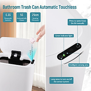 Bvdfgk Bathroom Trash Can Automatic Touchless - Motion Sensor Garbage Can Self Sealing with Lid, Smart Rechargable SlimTrash Bin, Electric Tall Trashcan for Toilet - 5.28 Gallon