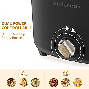 Audecook Hot Pot Electric, 2.5L Portable Nonstick Multicooker, Shabu-Shabu Pot, Travel Electric Skillet with Dual Power Temperature Control for Noodles/Soup/Egg/Steak/Oatmeal/Porridge(Black)
