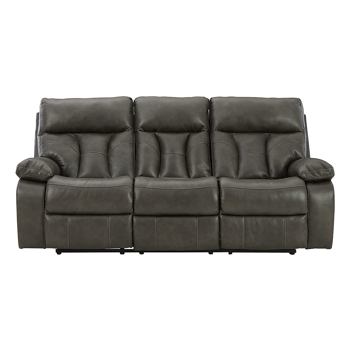 Signature Design by Ashley Willamen Modern Tufted Faux Leather Reclining Sofa with a Drop Down Table, Dark Gray