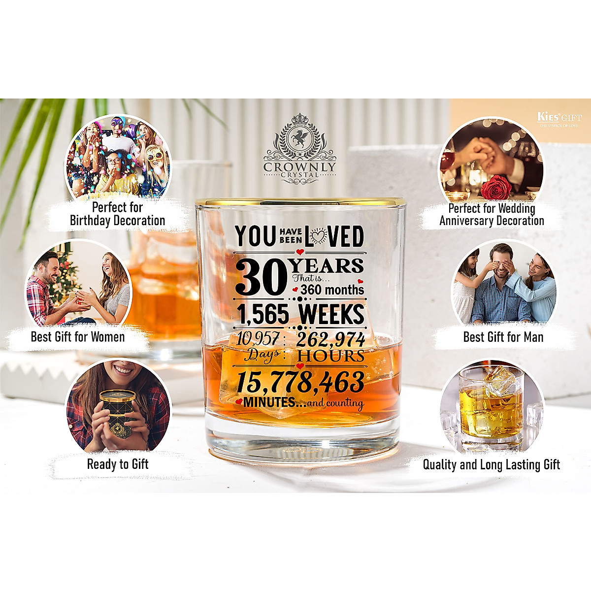 Kies®Gift- 1993 30th Birthday Gifts for Men and Women Personalised Whiskey Glass 30th Birthday Decorations 30th Gifts for Couple 30th Gifts for Brother Gift for Husband 30th Birthday Gifts for Him