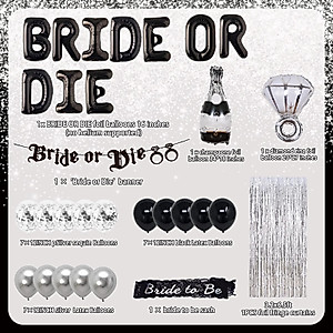 Bride or Die Bachelorette Party Decorations - Black and Silver Bride or Die Balloons,Banner Foil Curtain and Bride To Be Sash for Bridal Shower Engagement Wedding Bachelorette Party Supplies