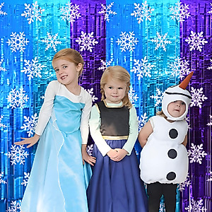 Bupelo Frozen Birthday Party Decorations, 2 Pack Frozen Birthday Party Supplies 3.3x6.6ft Tinsel Foil Fringe Curtains, Winter Photo Booth Prop Backdrop Streamer, Snowflake Birthday Party Decor