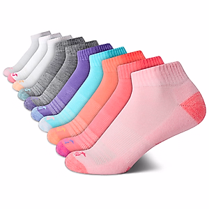Avia Girls Athletic Performance Cushion Quarter Cut Ankle Socks (10 Pack), Size Large, Pink Assorted