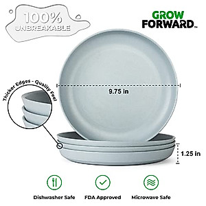 Grow Forward Premium Wheat Straw Plates and Bowls Sets - 8 Piece Unbreakable Microwave Safe Dishes - Reusable Wheat Straw Dinnerware Sets - Wheat Straw Bowls for Cereal, Soup, Camping, RV - Glacier