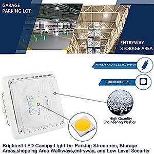 OSTEK 55W LED Canopy Light 7150Lm, 5000K Outdoor Garage Light Fixture for Parking Garage Ceiling Lighting 9" x 9", 175-240w HPS/MH Equiv. 100-277VAC IP65 Waterproof, 5 Years Warranty, UL&DLC Listed