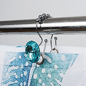 Stainless Steel Rust Resistant Double Hooks Glide Shower Ring Hangs for Both Shower Curtain and Liner 12-Pack (Aqua Blue)