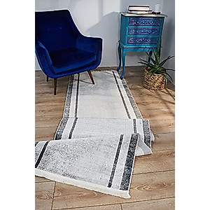 Livinify Torsdala Grey Frame Machine Made Area Rug (16'4" x 3'4")