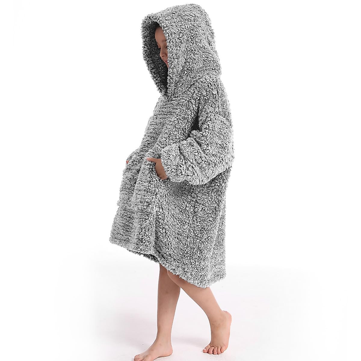 Cozy Sherpa Wearable Blanket Hoodie with Sleeves for Kids Gift Idea,Hooded Snuggle Blanket,Oversized Blanket Sweatshirt,Super Warm Light Weight, Black