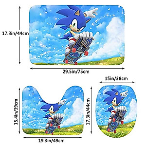 BOABIXA Son.ic The Hedge.hog 4 Piece Shower Curtain Sets, with Non-Slip Rugs, Toilet Lid Cover and Bath Mat, Durable and Waterproof, for Bathroom Decor Set, 72'' X 72'' (20220305)