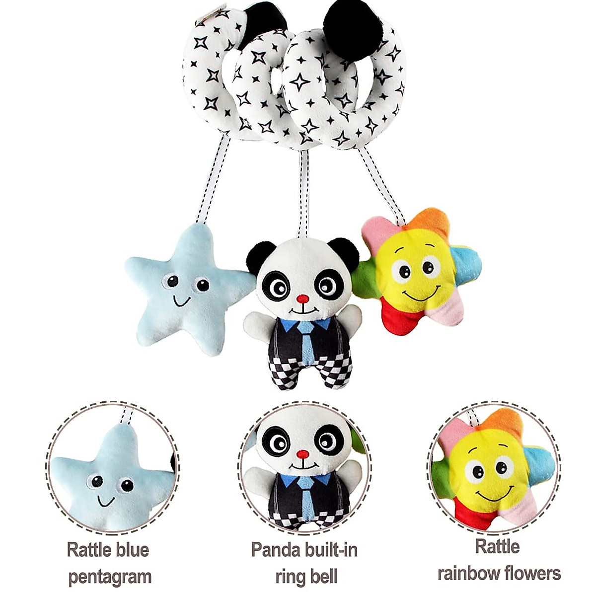 AIPINQI Spiral Stroller Toys, Infants Spiral Activity Toys Comfortable Pram Crib Plush Toy for Boys Girls Spiral Hanging Toys for Car Seat, Panda