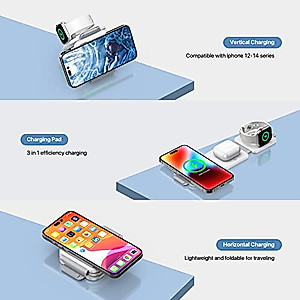 Wireless Charger 3 in 1,Magnetic Wireless Charging Station,Fast Mag-Safe Wireless Charging Pad for iPhone 14/13/12/Pro/Max/Min/Plus,AirPods 2/3/Pro, for Apple Watch(with Adapter)