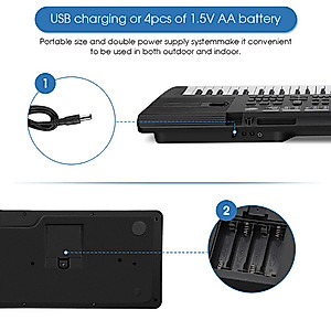 61 Keys Piano Keyboard, Portable Electronic Music Keyboard with Microphone, Music Sheet Stand & Power Supply for Beginner Student