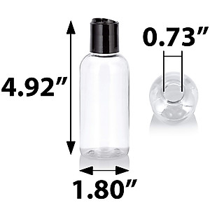 JUVITUS 4 oz / 120 ml Clear Plastic PET Boston Round Bottle (BPA Free) with Black Disc Cap (12 pack)