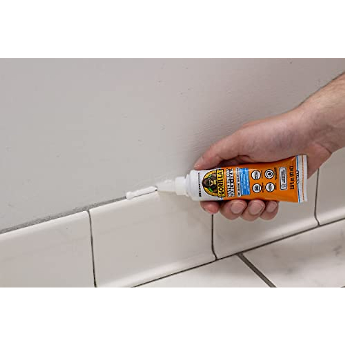 Gorilla Waterproof Caulk & Seal100% Silicone Sealant, 2.8oz Squeeze Tube, White (Pack of 1)