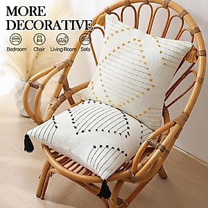 Joyesup Boho Throw Pillow Covers 18x18 Set of 2 Farmhouse Pillow Covers with Tassel Decorative Throw Pillow Cases Room Decor Woven Pillow Covers for Couch Bed Living Room Dormitory(White and Black)