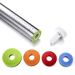 Adjustable Rolling Pin with Thickness Rings and Pastry Mat Set for Baking Cookie Chapati Fondant Dough Pastry Pizza Pie Crust, Stainless Steel Roller Pin