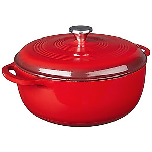 Lodge EC7D43 Enameled Cast Iron Dutch Oven, 7.5-Quart, Island Spice Red & Cast Iron Skillet with Red Silicone Hot Handle Holder, 12-inch