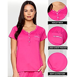 bebe Womens Pajama Sets - Short-Sleeve Pajamas for Women with Lace Accents - PJ Set for Women (Fuchsia, X-Large)