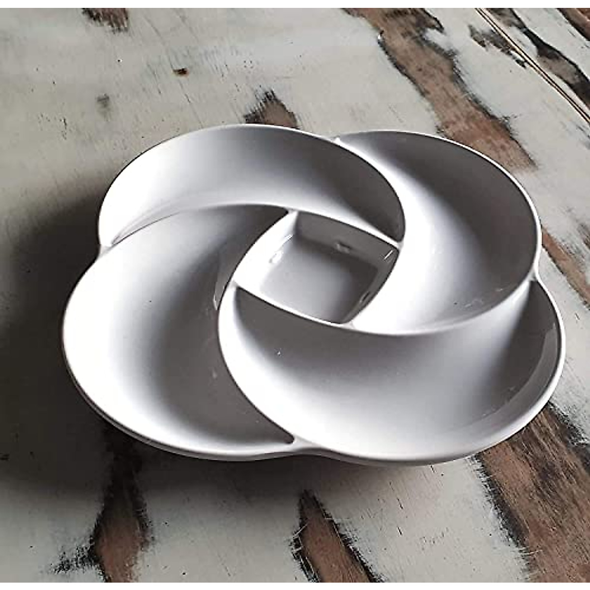 2 Ecology Reusable Non Disposable White Veggie Tray for Partys. 13 in, Unbreakable Melamine Not Plastic. Appetizer Sectioned Platter. Vegetables and Fruits. Chip and Dip Serving. Entertaining.