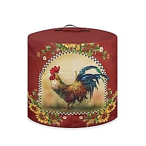 NETILGEN Air Fryer Cover Dust Cover Compatible with 6 Quart Instant Pot, Dust Protection Insulated Kitchen Appliance Cover with Top Handle and Storage Pockets for Women Gift, Chicken Sunflower Red