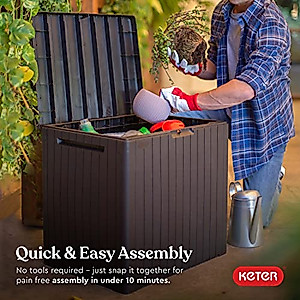 Keter City 30 Gallon Resin Deck Box for Patio Furniture, Pool Accessories, and Storage for Outdoor Toys, Brown