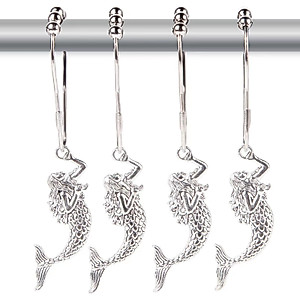 URTAINGS 12 Pcs Decorative Shower Curtain Rings Shower Curtain Ring Home Bathroom Stainless Steel Rustproof Skeletons with Decor Accessories