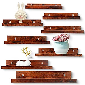 Set of 8 Floating Shelves for Wall Rustic Wall Shelves Wall Mounted Wooden Shelf Wood Picture Ledge Hanging Shelf for Bedroom Kitchen Bathroom Room Corner Nursery Display Rack Decor Storage, 8 Sizes