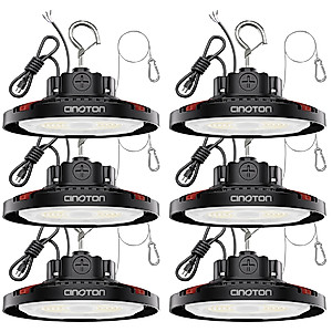 CINOTON UFO LED High Bay Light 160W 24000LM, AC100-277V LED Shop Lights with US Plug, Dimmable 0-10V Commercial Bay Lighting for Garage Workshop Barn Factory Warehouse 5000K Daylight-UL Listed, 6 Pack