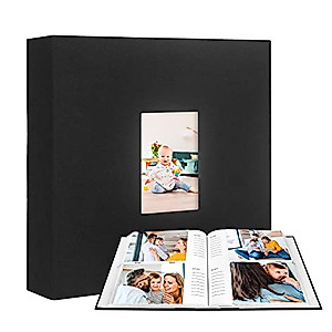 Photo Album 4x6 240 Photos Linen Frame Cover with Memo Areas, 4x6 Photo Album, Wedding Photo Album 4x6, 4x6 Photo Book with Writing Space for Wedding Kids Family Vacation Baby Engagements (Black)