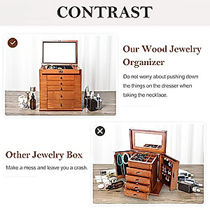 Homde Large Wooden Jewelry Box/Cabinet/Armoire with Lock for Women Girls Ring Necklace (Large)