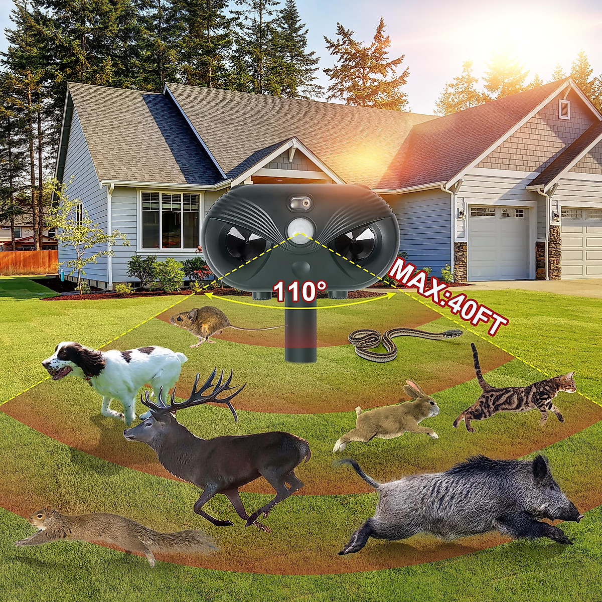 Generic Solar Animal Repeller Outdoor - Waterproof Pest Repellent for Cat, Rabbit, Rat, Mouse, Deer, Squirrel, Dog, Raccoon, Snake, Mole, Skunk, Rodent, Dark Green