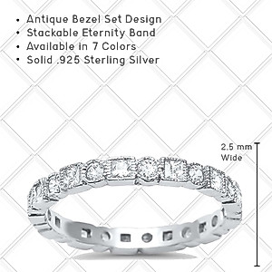 Oxford Diamond Co Antique Style Simulated Ruby & CZ Stackable Eternity Band .925 Sterling Silver Ring Sizes 7