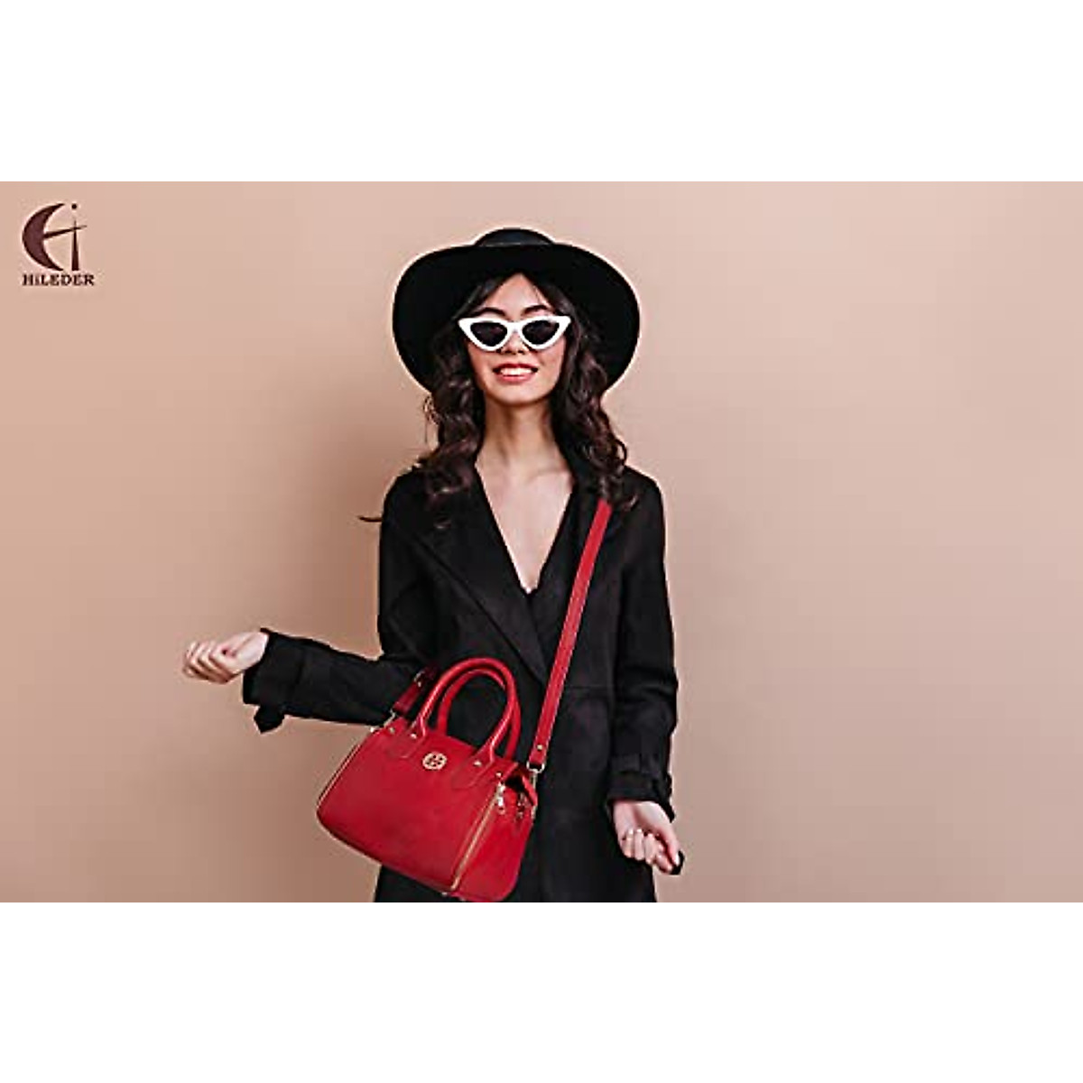 HiLeder Leather Designer Shoulder Tote Purse Satchel Sling Messenger Crossbody Handbag for Women, Medium Size - Red