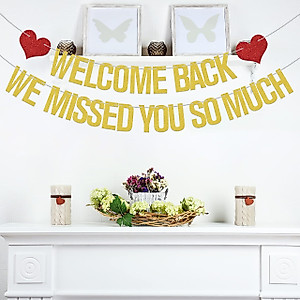 Welcome Back We Missed You So Much Banner, Welcome Back Family Party Decor, Welcome Home We Will Miss You Banner Decorations, Missed You So Much Banner Party Supplies Gold Red