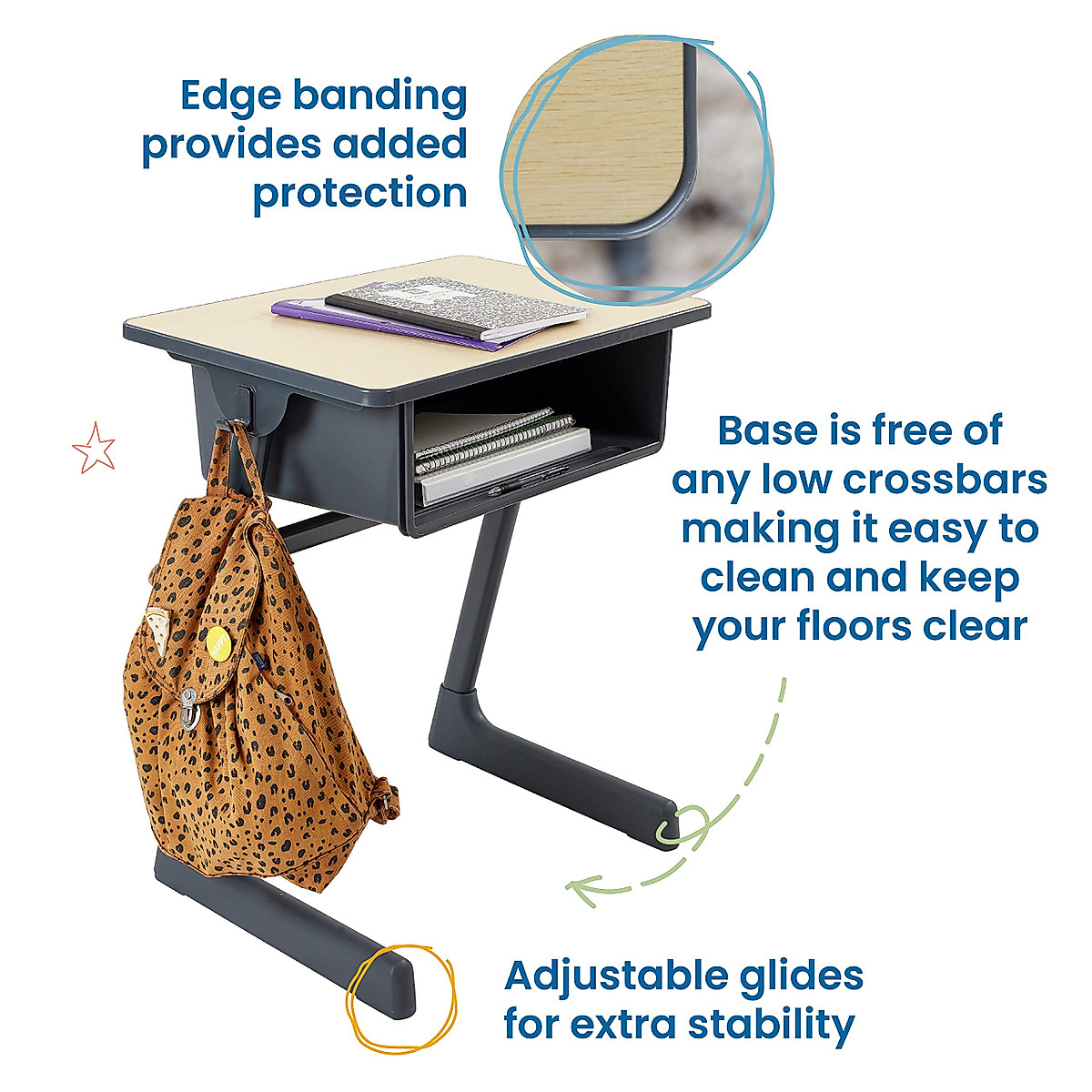 ECR4Kids Cave Open Front Desk with Plastic Book Box, Classroom Furniture, Maple/Black