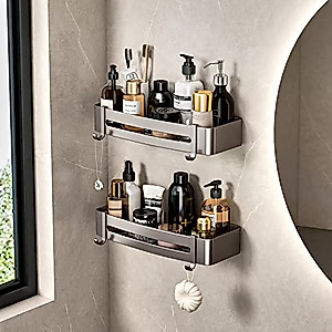 KISUFU Shower Caddy,Shower Shelf,Adhesive Shower Organizer No Drilling,Bathroom Storage Organizer,Large Capacity Shower Shelves,Bathroom and Kitchen Storage-2pck（gray）