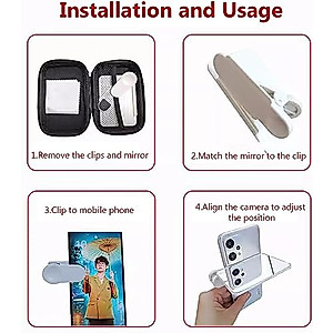 Smartphone Camera Mirror Reflection Clip Kit, Mirror Reflection Mobile Phone Camera, Travel Mobile Phone Reflector Shooting Supplies, 2023 New Adjustable Mobile Phone Camera Reflector Clip Kit (Black)