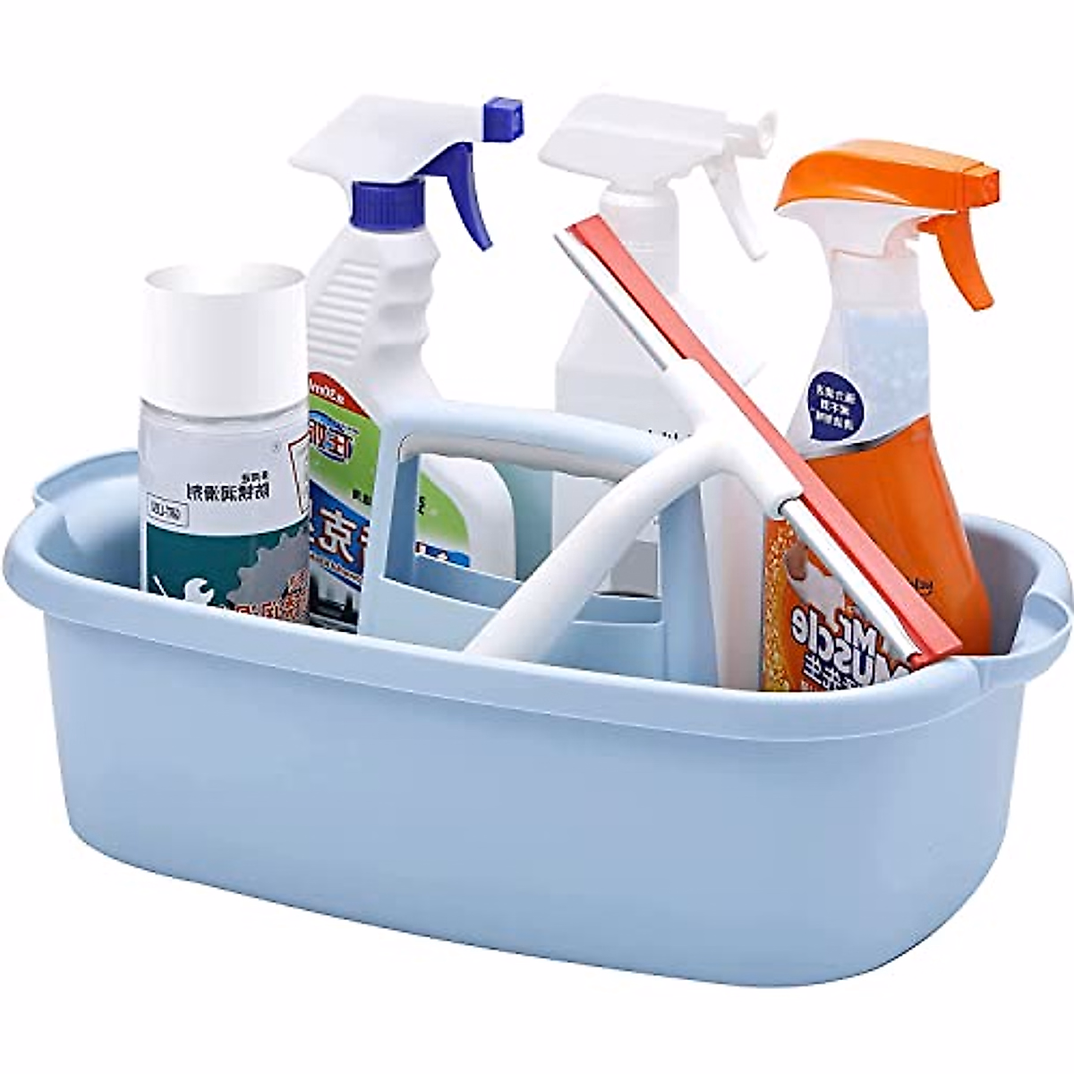 AWEHIRU FVLFIL Large Cleaning Supplies Caddy With Handle, Plastic Cleaning Bucket Organizer for Cleaning Products, Under Sink Tool Storage Caddy(Blue)