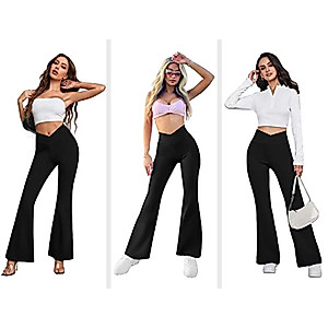 COPYLEAF Women's Flare Yogo Pants with Pockets-V Crossover High Waisted Bootcut Yoga Leggings-Flare Bell Bottom Workout Gym Leggings Black