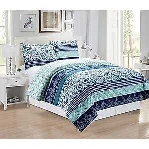Grand Linen 3-Piece Fine Printed Paisley Duvet Cover Set Queen Size - 1500 Series Brushed Microfiber - Luxury Soft, Durable (Navy Blue Paisley)