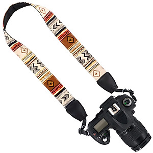 Wolven Pattern Canvas Camera Neck Shoulder Strap Belt Compatible With All DSLR/SLR/Men/Women etc, Yellow