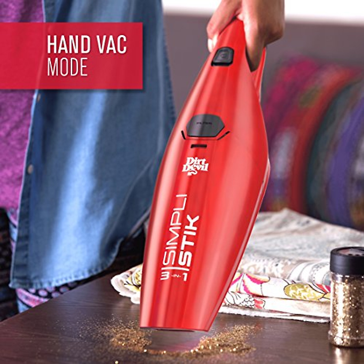 Dirt Devil Simpli-Stik Vacuum Cleaner, 3-in-1 Hand and Stick Vac, Small, Lightweight and Bagless, SD20000RED, Red