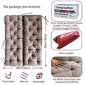 JKCJM Swing Replacement Cushions 5" Thick Waterproof Porch Swing Cushions 2-3 Seater Outdoor Swing Cushions for Outdoor Furniture,Khaki-60x40in(150x100cm)