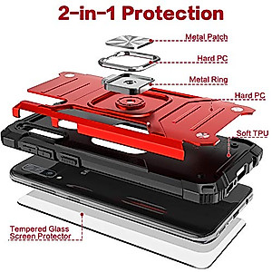 IDYStar Galaxy A50 Case with Screen Protector, Galaxy A30S Case, Shockproof Drop Test Cover with Car Mount Kickstand Lightweight Protective Cover for Samsung Galaxy A50/A30S/A50S, Red